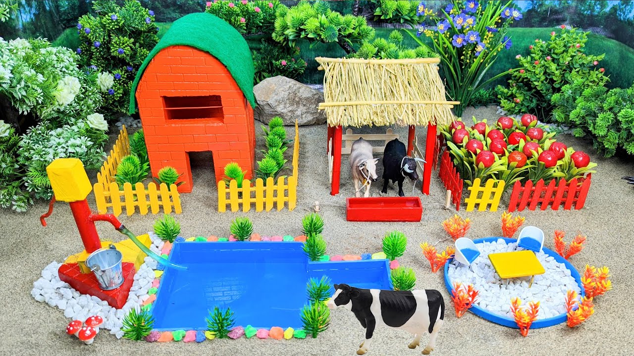 DIY how to make cow shed, house of animals, mini farm house, cow shed ...