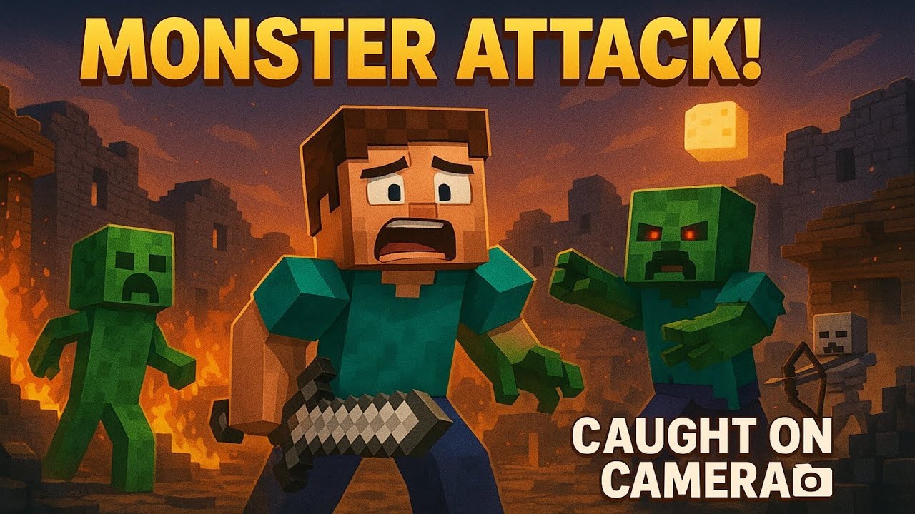 Caught on Camera The Monster Attacks the Village! #minecraft - YouTube