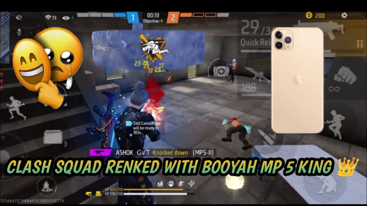 CLASH SQUAD RENKED WITH BOOYAH GAMEPLAY 1 V 4 SITUATION MP5 KING 👑 GUN ...