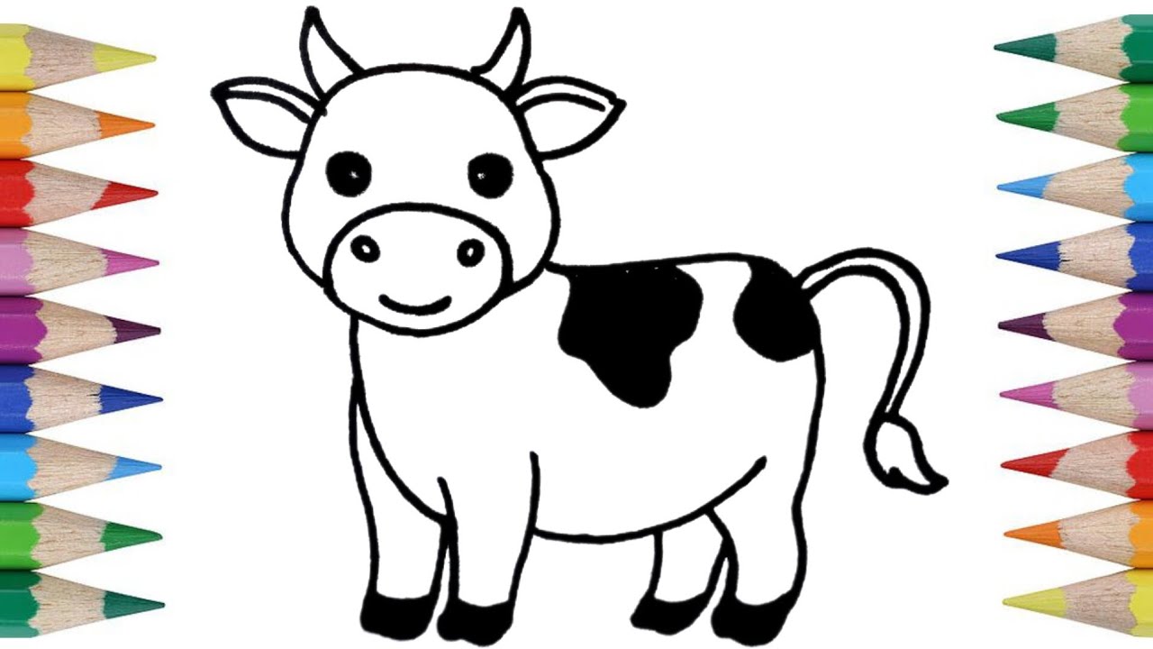 Simple Cow Drawing |How to Draw Cow for Kids | Step by Step Cow for ...