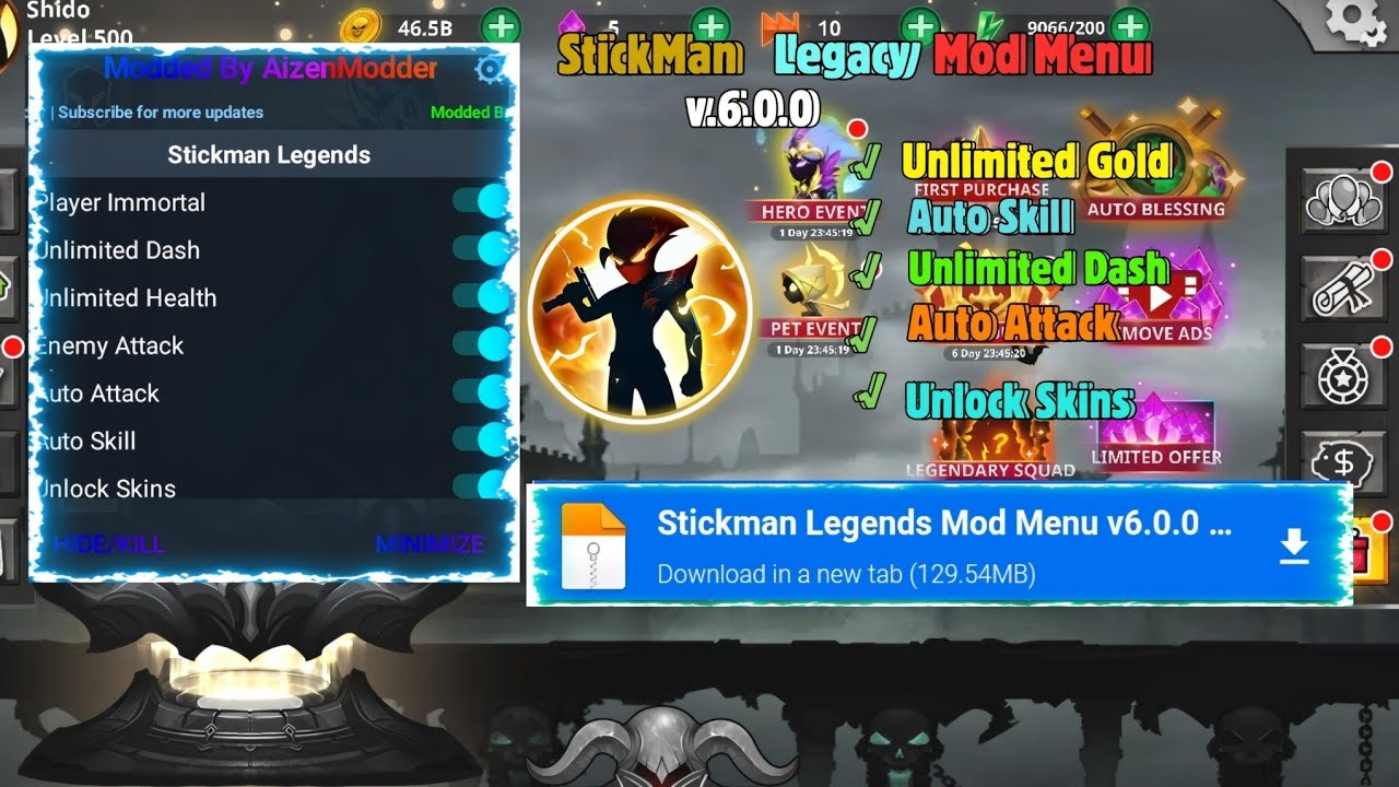 Stickman Legacy v6.0.0 Mod Menu ( Unlimited Coins , Unlimited Dash, Auto Attack & Auto Skill ...