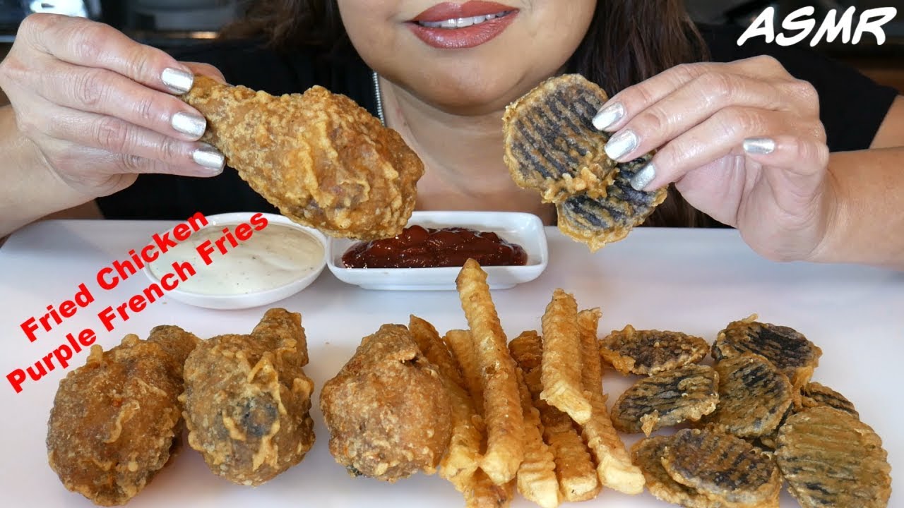 ASMR FRIED CHICKEN PURPLE FRENCH FRIES (Extreme Crunch / Eating Sounds ...