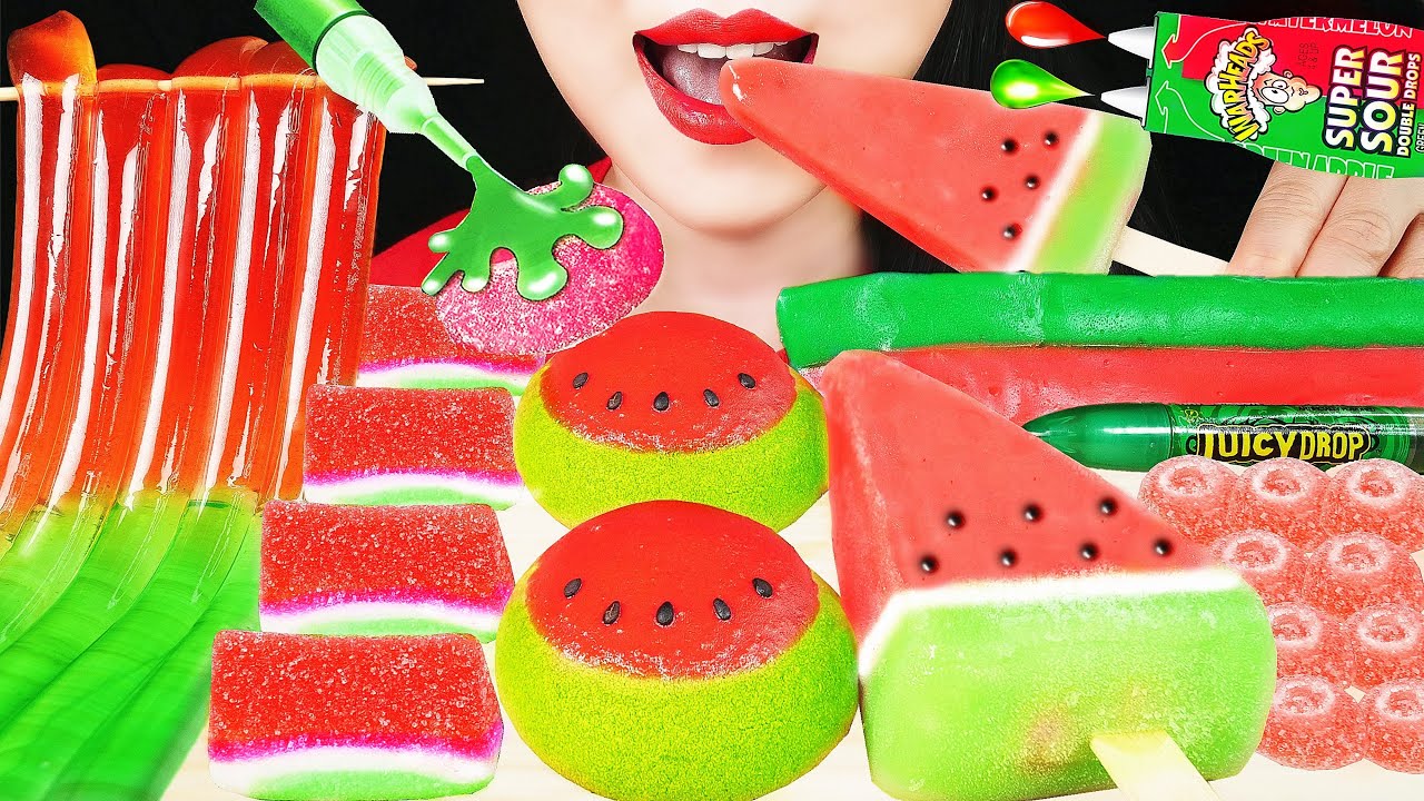 Asmr Watermelon Desserts Candy Party Jelly Noodles Sour Gummy Candy