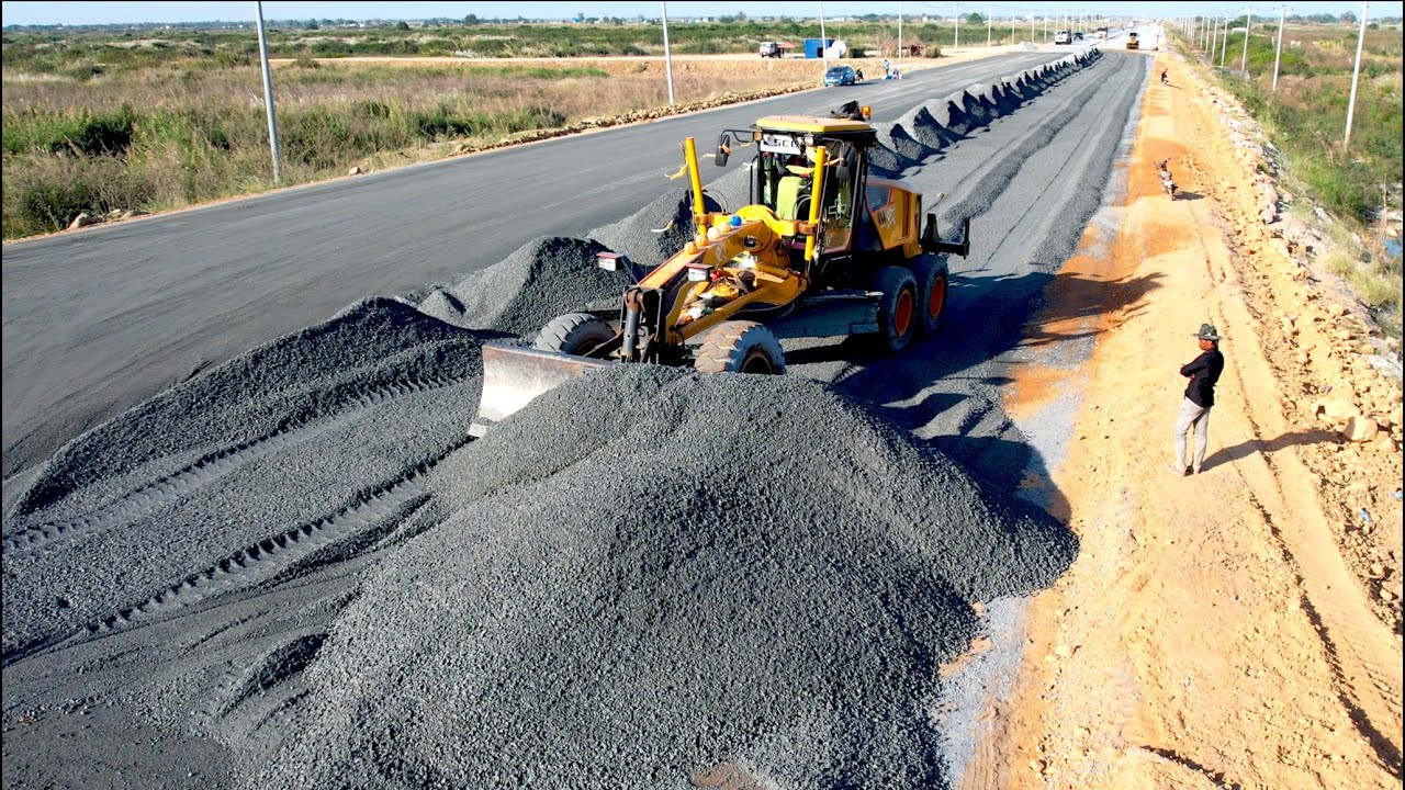 Wonderful Building Foundation New Road Construction By Motor Grader ...