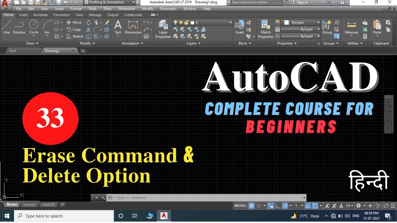 Erase Command and Delete Option | AutoCAD tutorial for beginners in ...