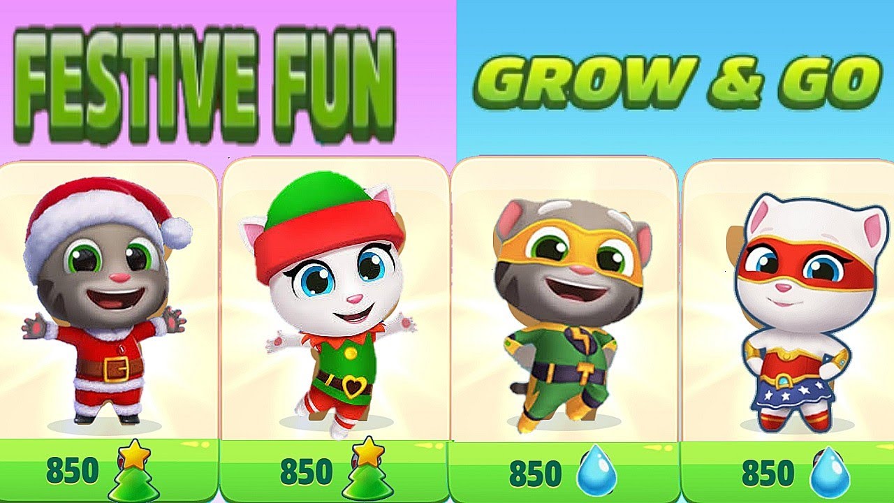 Talking Tom Gold Run Santa Tom vs Elf Angela vs Super Tom vs Super ...