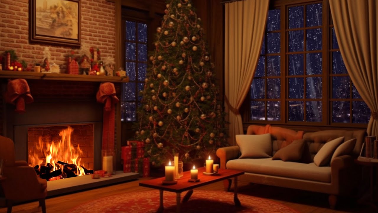 Merry Christmas | Rain Sound On Window With Snow and Thunderstorm Helps ...
