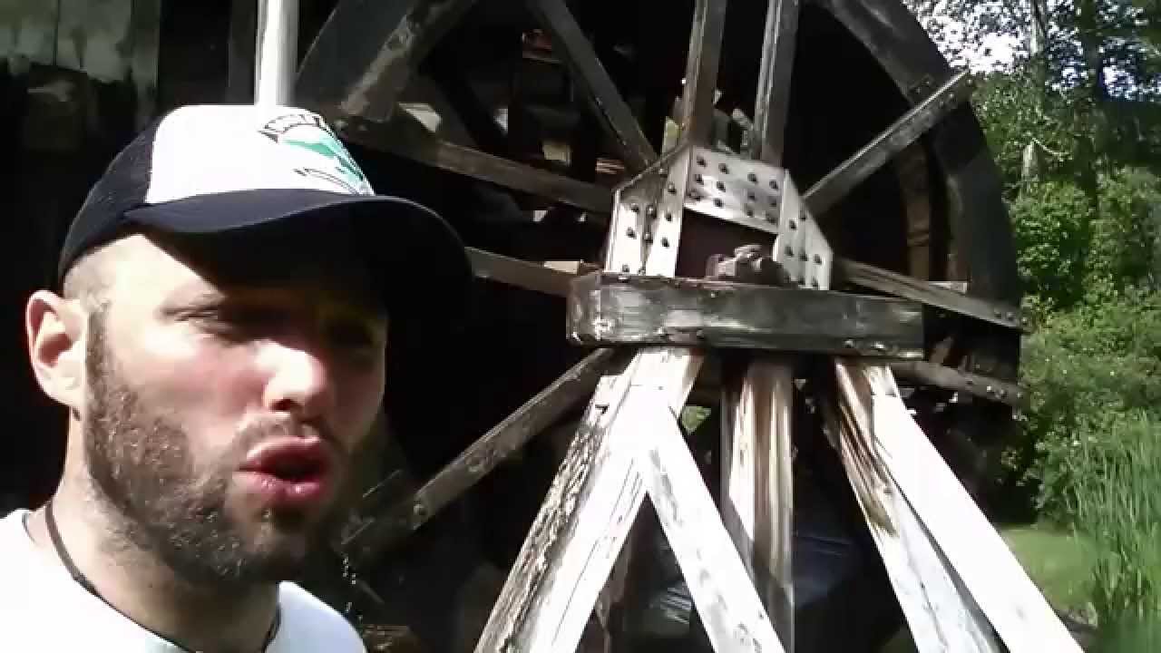 20hp 12 foot Backshot Waterwheel turning Grist Mill - YouTube