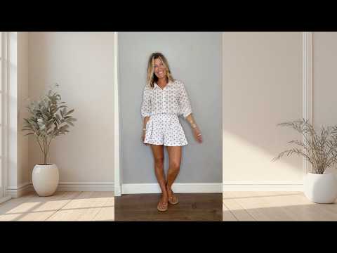 Mini Printed Shirt Set, Coral Towelling Stripes and Mint Green Knit #summerfashion #outfitideas