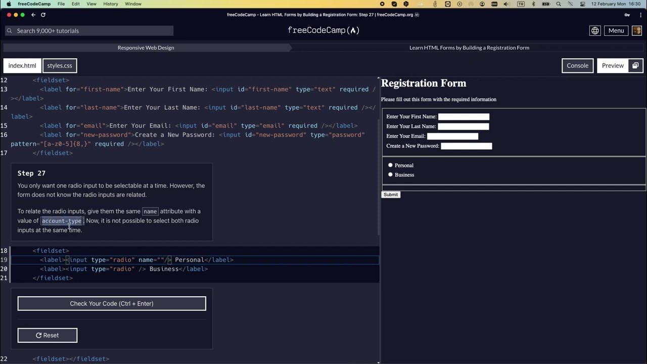 LEARN HTML FORMS BY BUILDING A REGISTRATION FORM STEP 27 #freecodecamp #learncss # ...
