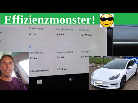 9,4kWh/100km!! 😲 Wahnsinn! Sparfahrt mit dem Tesla Model 3 SR+ 60kWh, hypermiling.