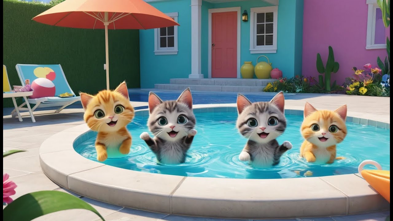 Six Silly Kittens Jumping in the Pool | Fun Kitty Song for Kids ...