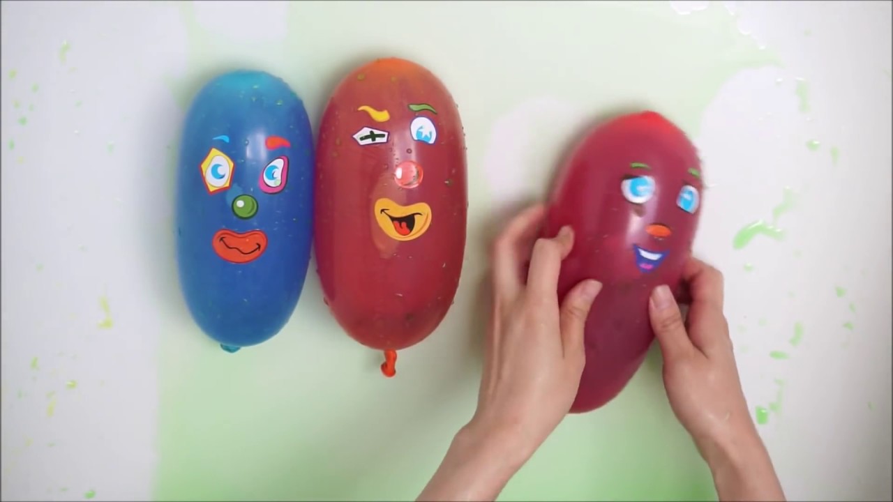 5 Wet Colours Face Balloons Learn colors water balloon Finger Family ...