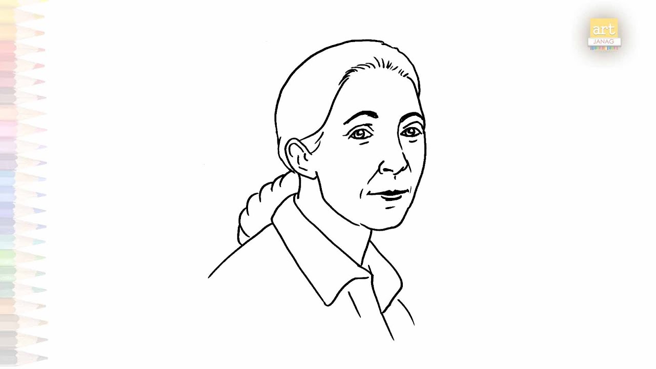 Jane Goodall easy drawing | Face outline sketches | How to draw Jane ...