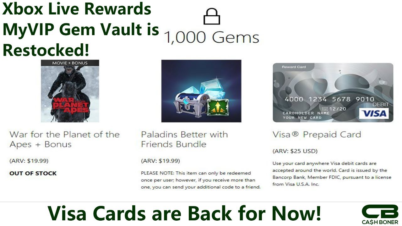 Xbox Live Rewards MyVIP Vault got Restocked with Visa Cards! Tips to ...