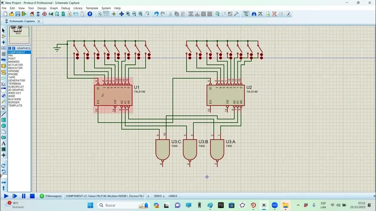 Aplicación con codificador 74LS148, decodificador 7447 y display de 14 segmentos. Uso del ...