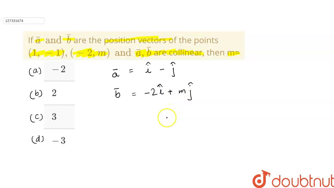 If `overline(a) and overline(b)` are the position vectors of the points ...