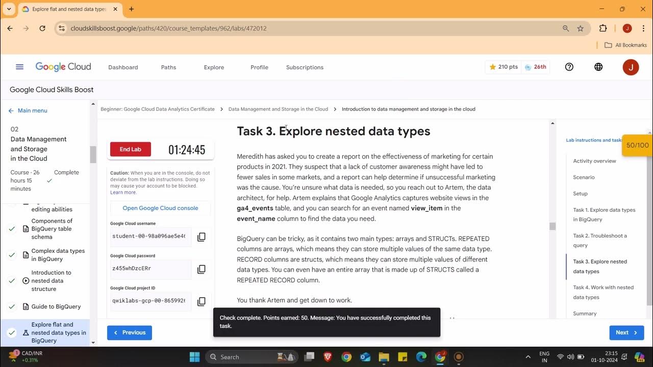Unit 2 - Lab 1 - Explore flat and nested data types in BigQuery - Google Cloud Data Analytics ...