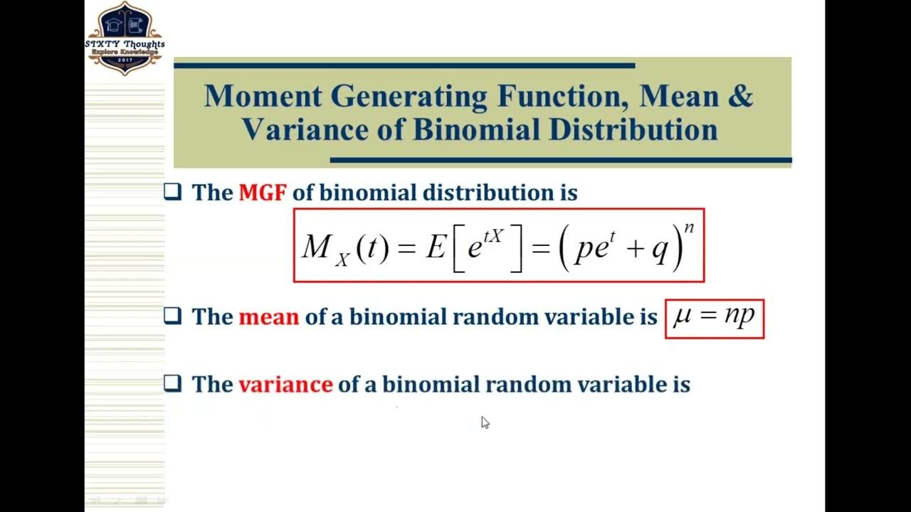 #54 ll MGF, Mean, Variance and Standard Deviation of Binomial distribution - YouTube