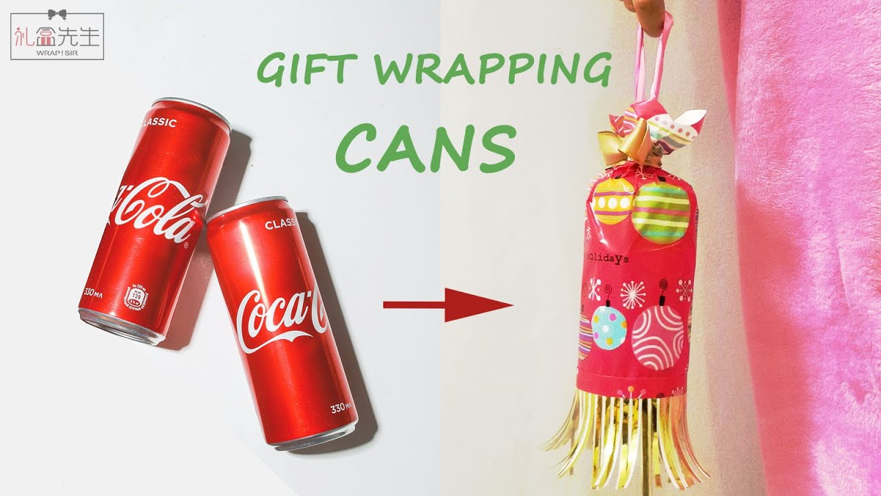 How to gift wrap a cylinder tin | Beer can wine bottle wrapping ideas ...