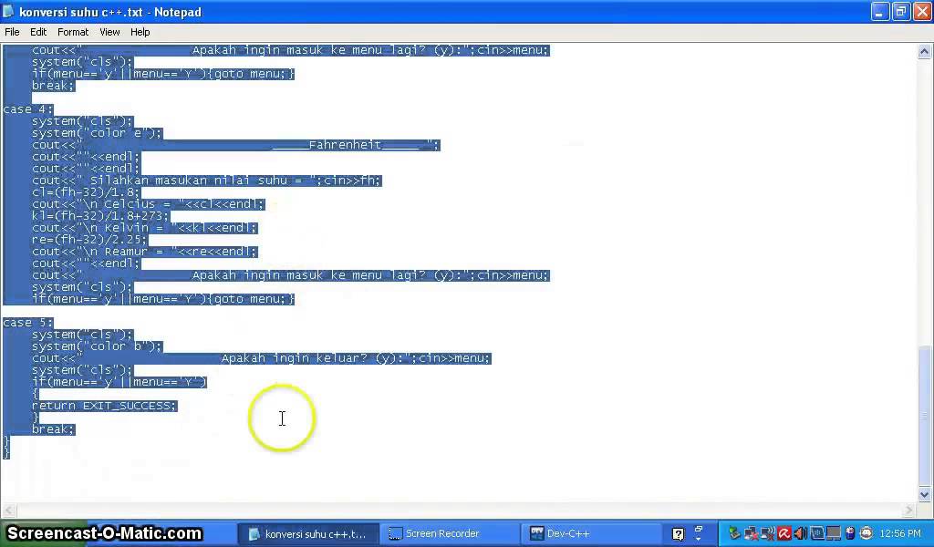 tutorial cara membuat program konversi suhu dev c++ - YouTube