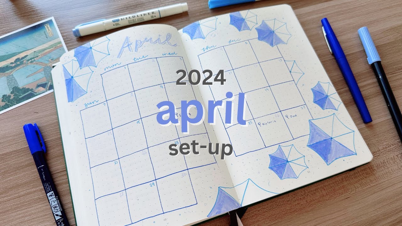 April 2024 Bullet Journal Setup ☔️ rain theme plan with me!☔️ - YouTube