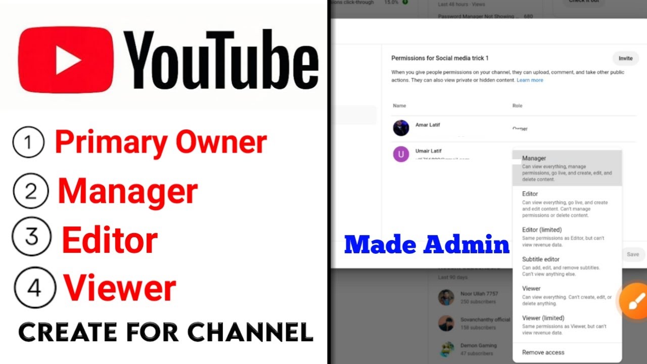 YouTube Channel Ka Manager Kaise Banaye||How To Make Someone YouTube ...