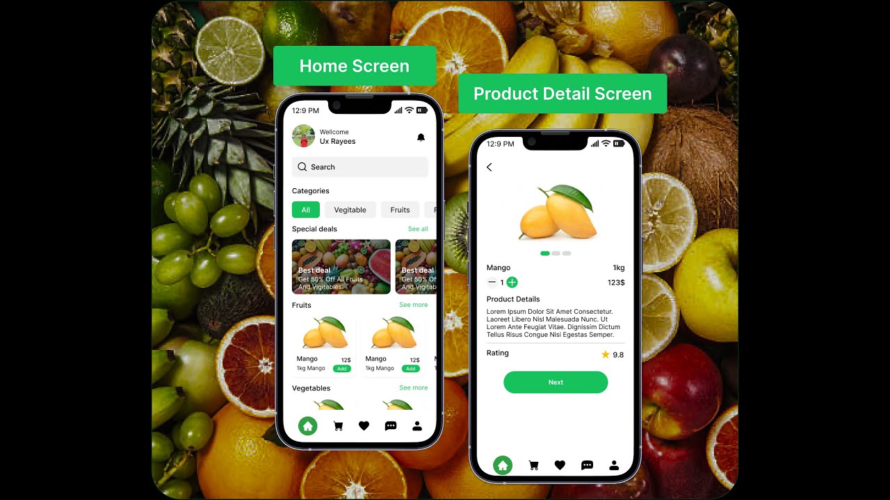 Today taking about grocery app and Home Screen and product detail ...