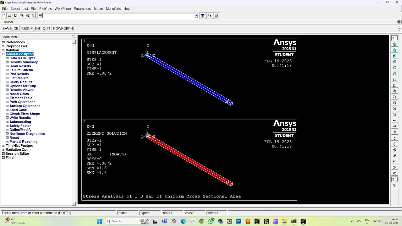 1.Stress Analysis of 1D Bar of Uniform Cross Sectional Area using ANSYS ...