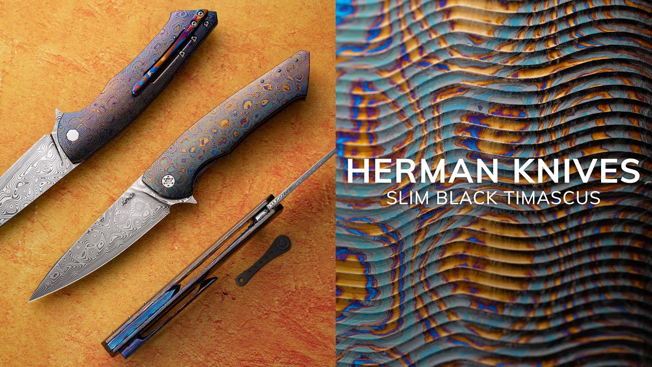FOLDING KNIFE FOLDER SLIM 6 BLACK TIMASCUS DAMASTEEL HERMAN - YouTube
