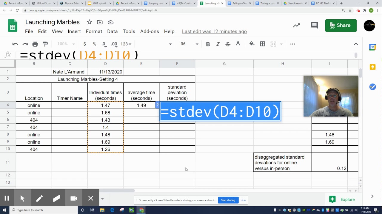 Standard Deviation Application Vertically Launched Projectiles Using An