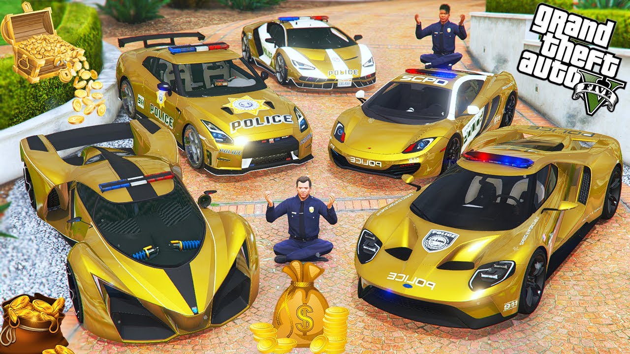 GTA 5 - Stealing RARE GOLD POLICE CARS with Franklin & Michael ! (Real ...