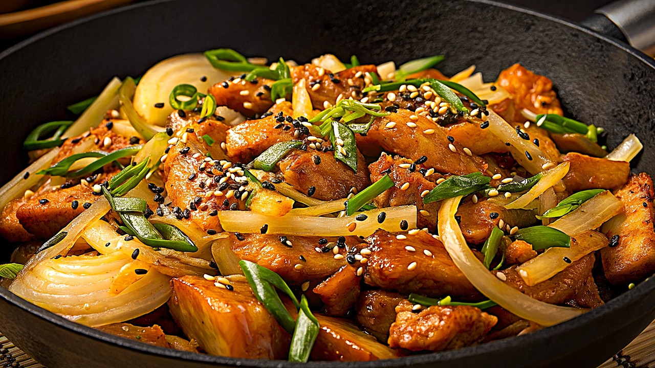 Gebratenes Huhn mit Zwiebeln! Duftendes, zartes und saftiges gebratenes ...