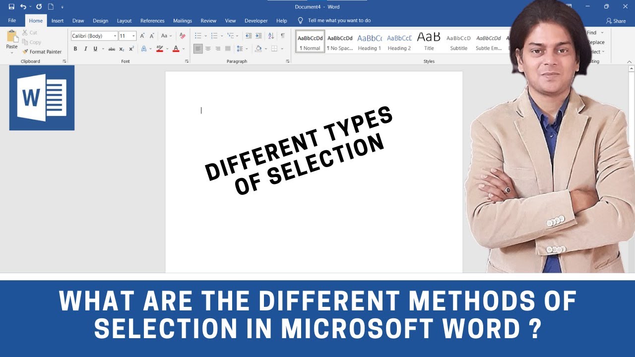 What are the different methods of selection in MS Word ? @LearnBasics ...