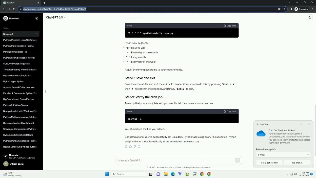 Daily Python Task Crontab Youtube