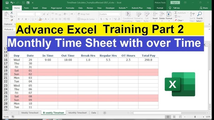 Simple Time Sheet In Excel Youtube