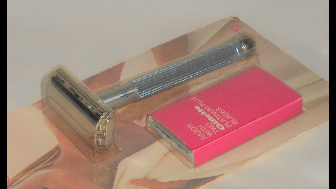 Lady Gillette NOS Blue Starburst DE Razor W Blades - YouTube
