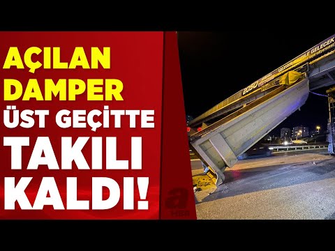 İstanbul'da ilginç manzara! TIR'ın açılan dorsesi üst geçide çarptı! | A Haber