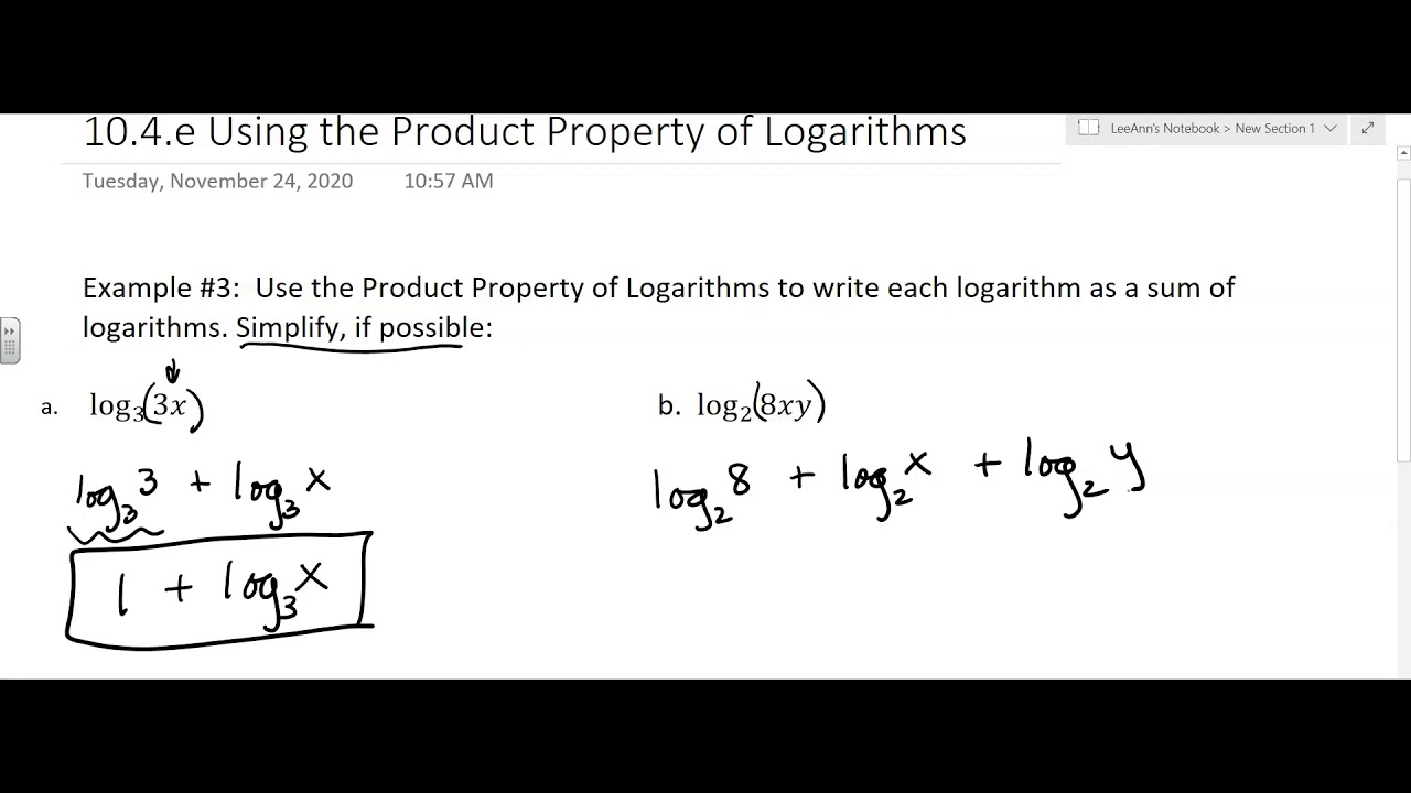10.4.e Using the Product Property of Logarithms - YouTube