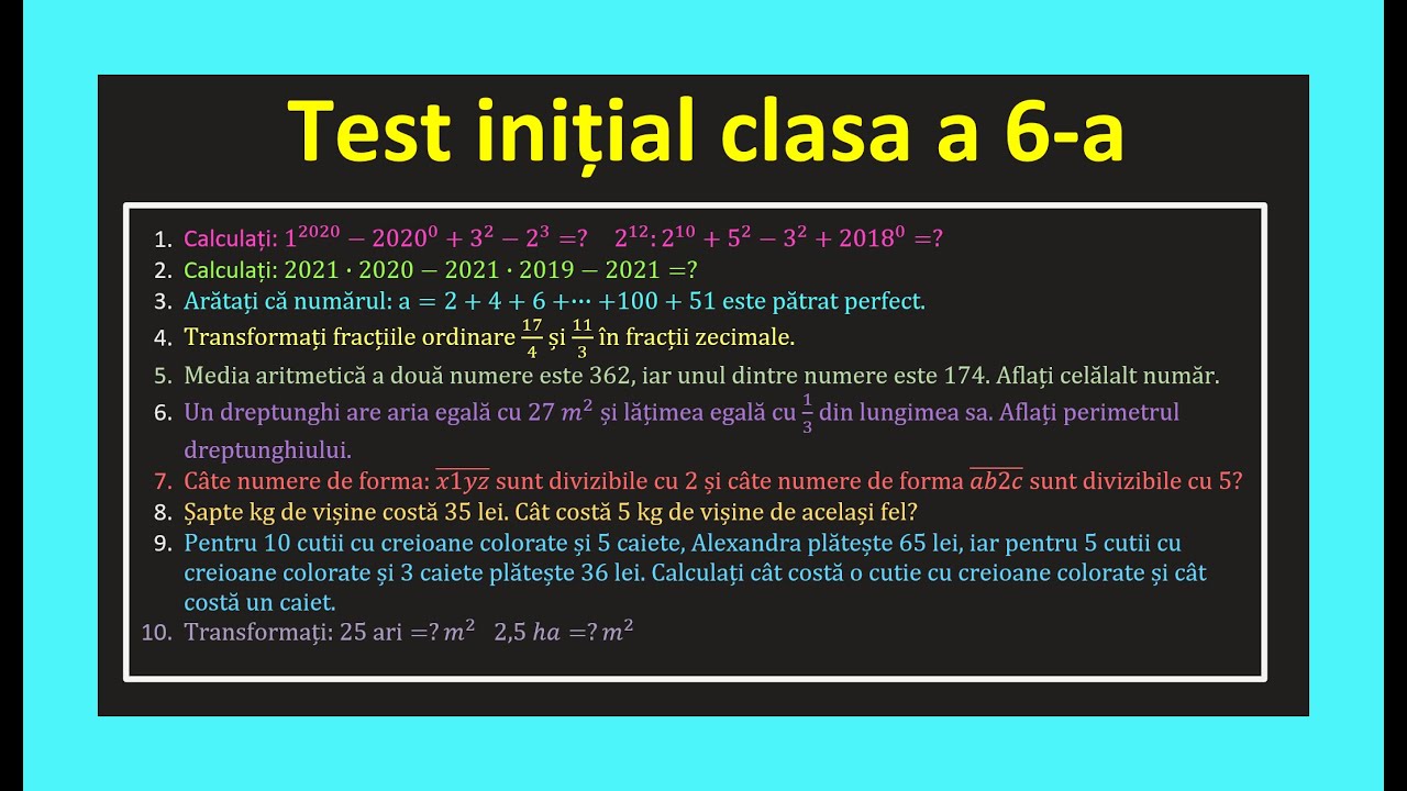 Test initial matematica clasa 6 exercitii cu puteri factor comun ...