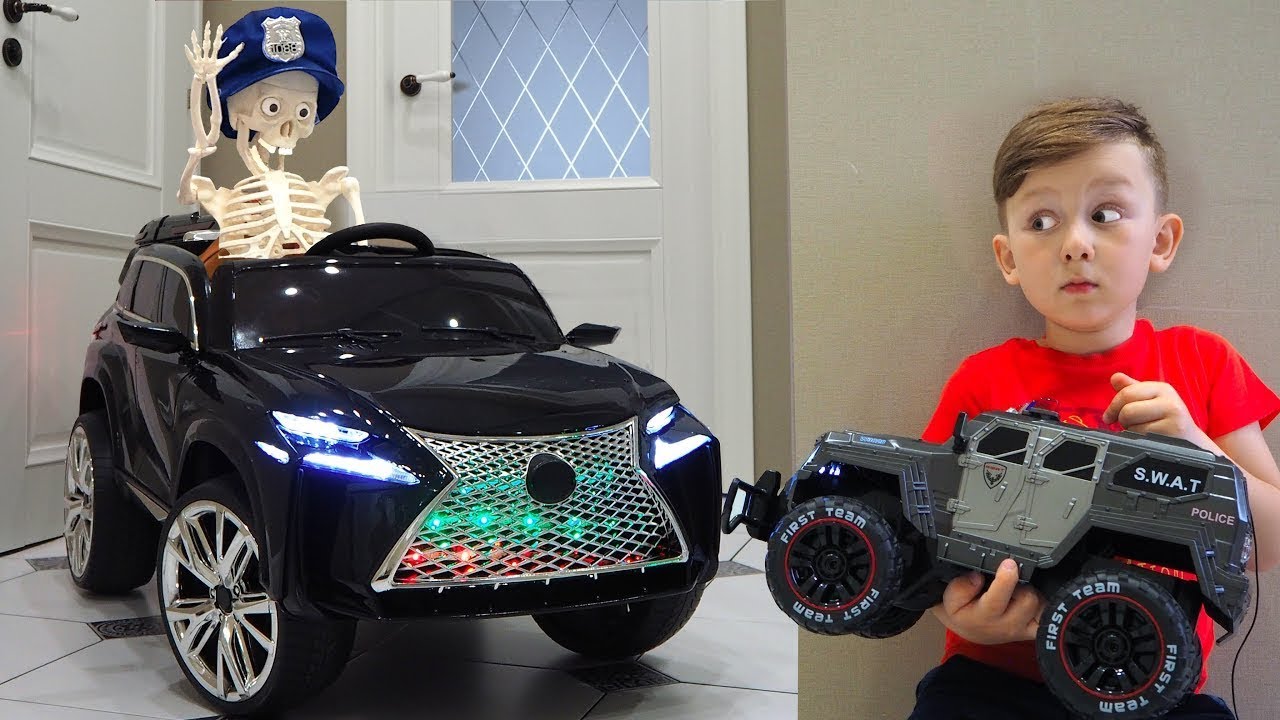 Funny Senya Unboxing New Power Wheel Car Skeleton Biker Ride On Power ...