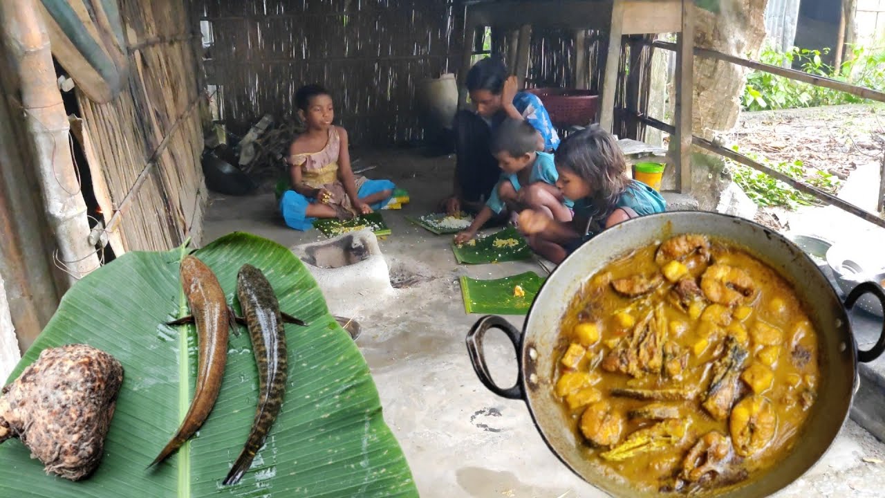 SHOL FISH cooking & eating recipe with OL in village style by santali ...