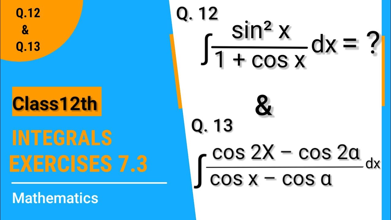Integrals Exercise Class 12th Exercise 7.3 Question No.12 & 13 NCERT ...