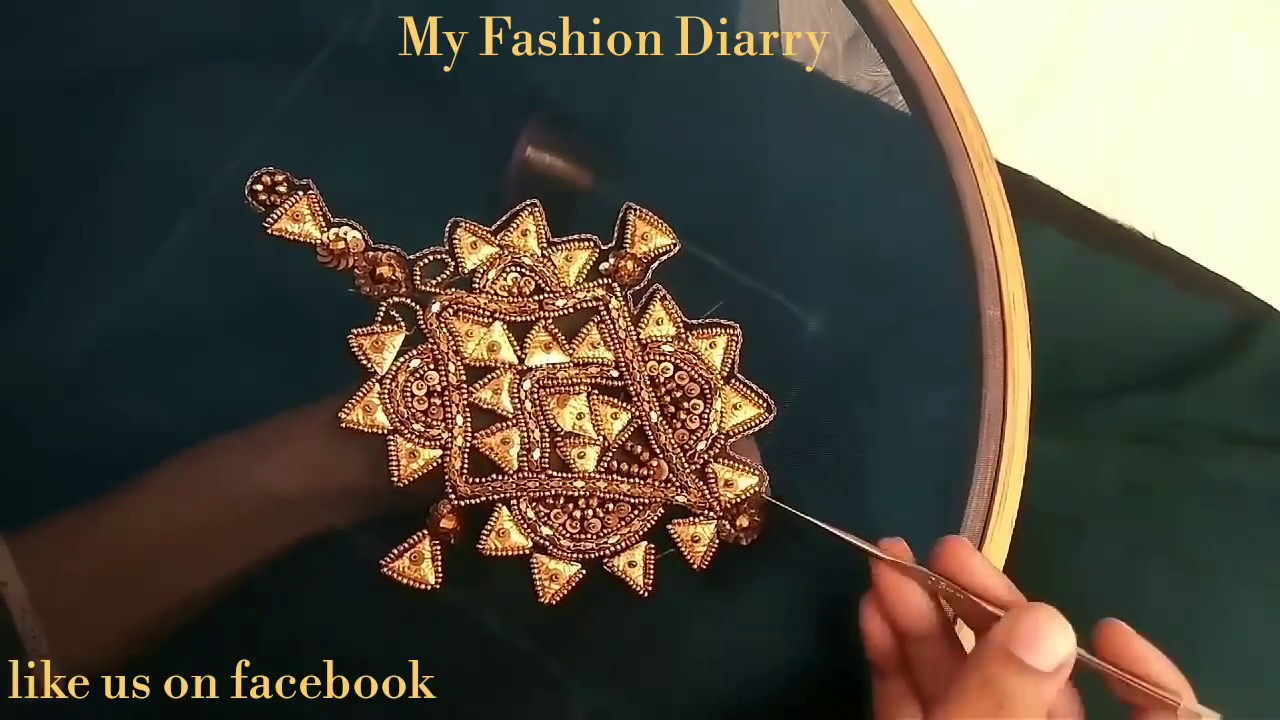 Making of beautiful gold embroidery on net - YouTube