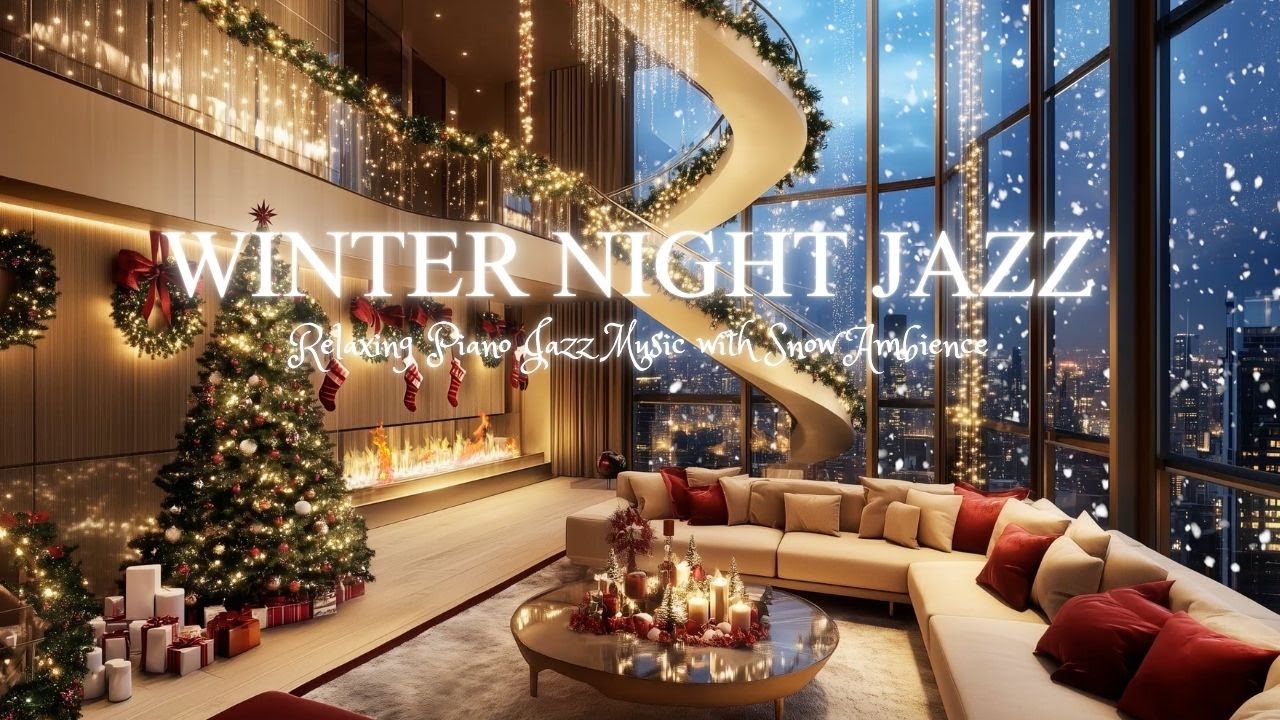 Winter Night Jazz ~ Relaxing Jazz Piano Music and Snow Ambience in ...