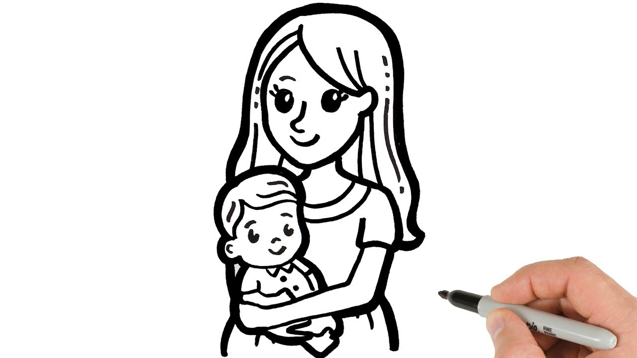 How to draw Mom and Baby | Mother's Day Holiday Drawing Tutorial - YouTube