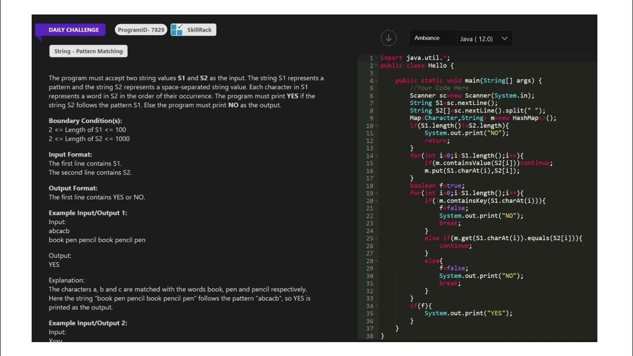 String Pattern Matching27072024 Skillrack Daily Challenge Todays Solution Java Youtube