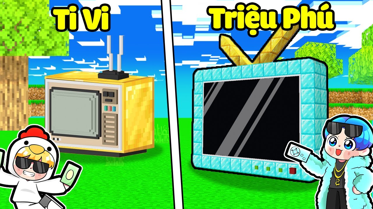 HUY NOOB XÂY TIVI TRIỆU PHÚ TRONG MINECRAFT*HUY NOOB THỬ THÁCH XÂY TIVI ...