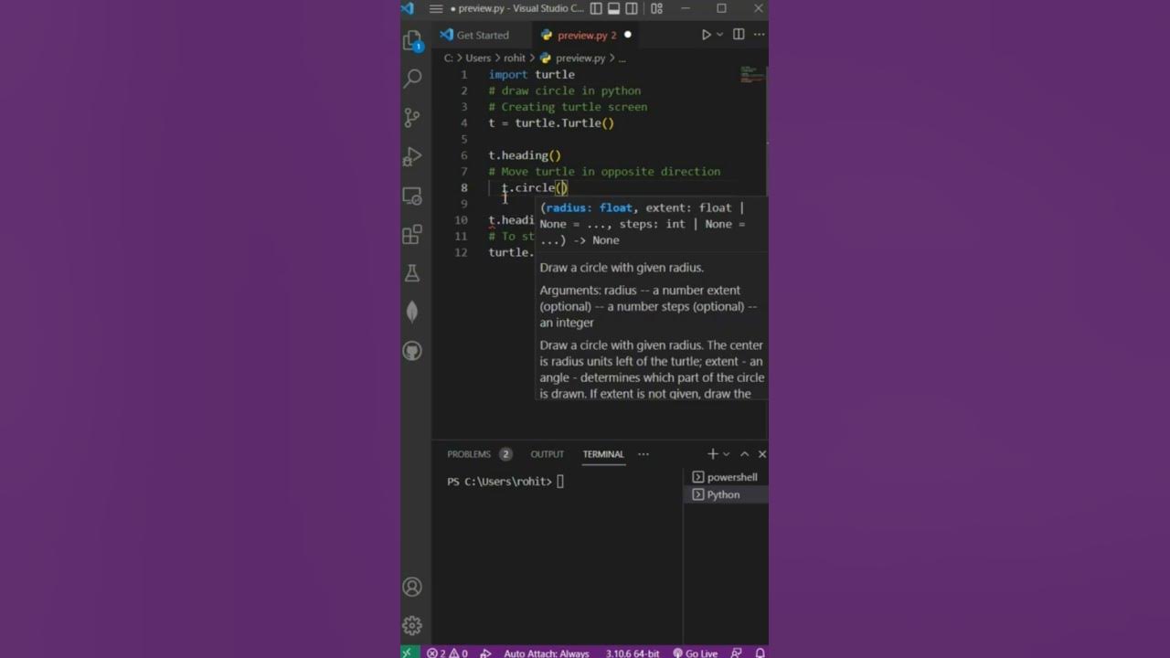 Draw A Circle Using Python Python Programming Project Python Tutorial Shorts Python Youtube 