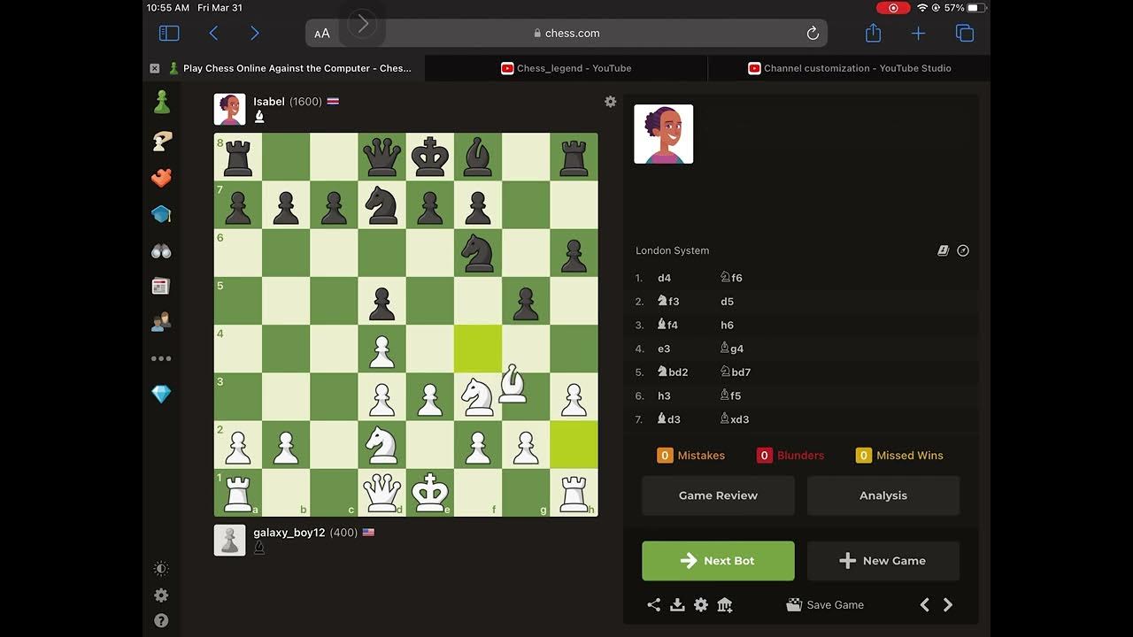 I beat Isabel (1600) Elo on chess.com - YouTube